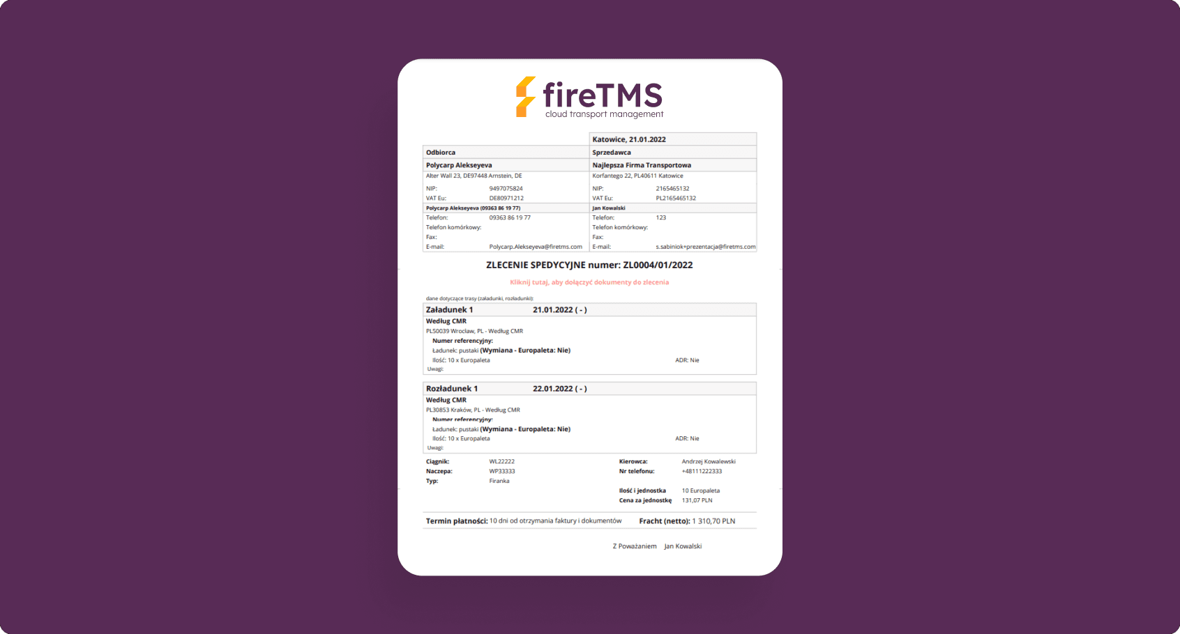 Aplikacja transportowa fireTMS - System dla transportu i spedycji ...